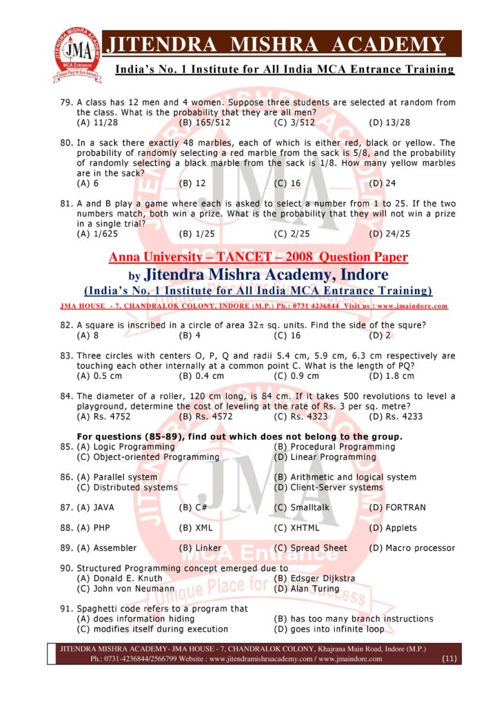 ANNA UNIVERSITY – TANCET 2008 Question Paper | Jitendra Mishra Academy ...