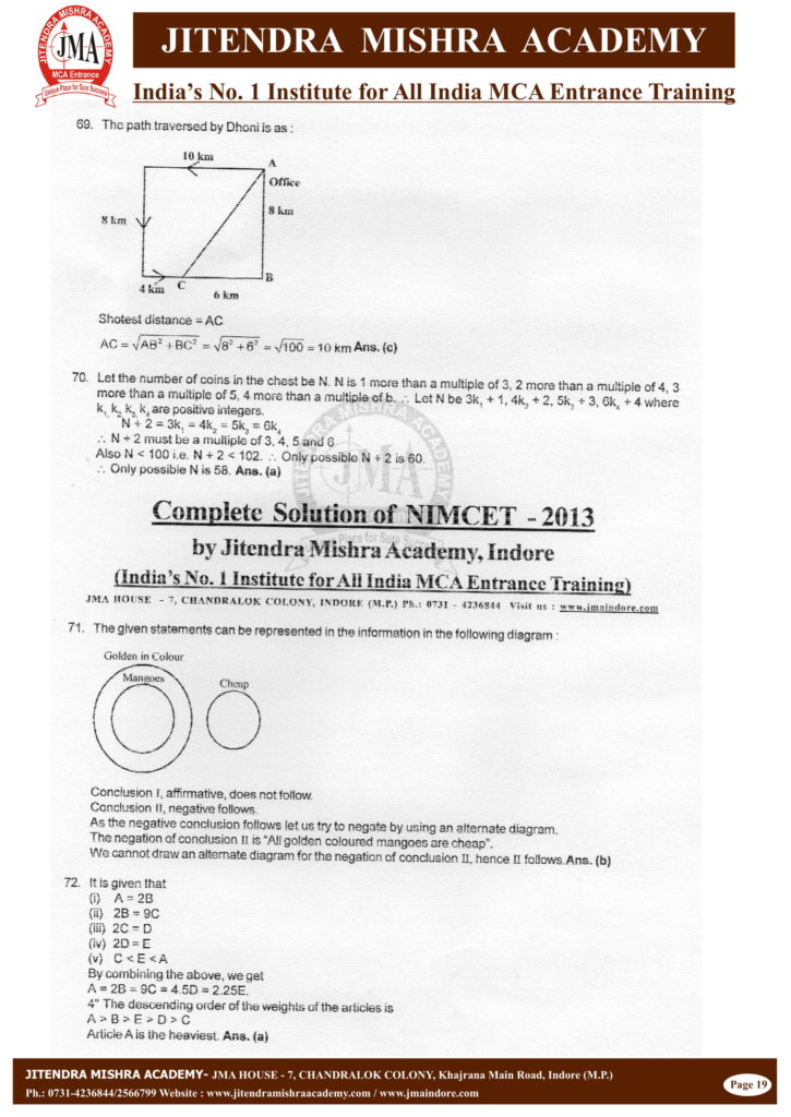 NIMCET – 2013 Complete Solution | Jitendra Mishra Academy | Indore MP