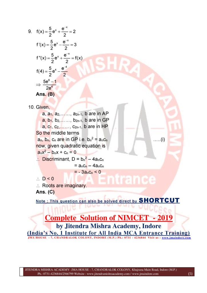 NIMCET 2019 Solution | Jitendra Mishra Academy | Indore MP