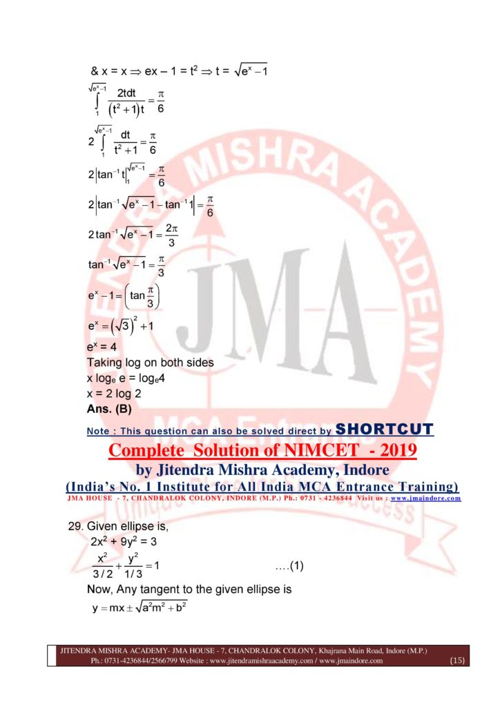 NIMCET 2019 Solution | Jitendra Mishra Academy | Indore MP