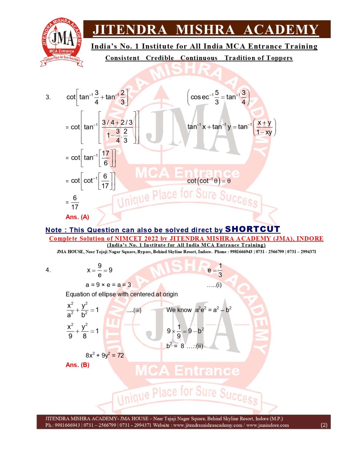 NIMCET 2022 Solution | Jitendra Mishra Academy | Indore MP
