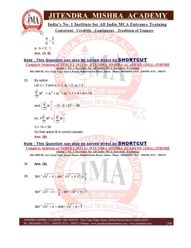 NIMCET 2022 Solution | Jitendra Mishra Academy | Indore MP