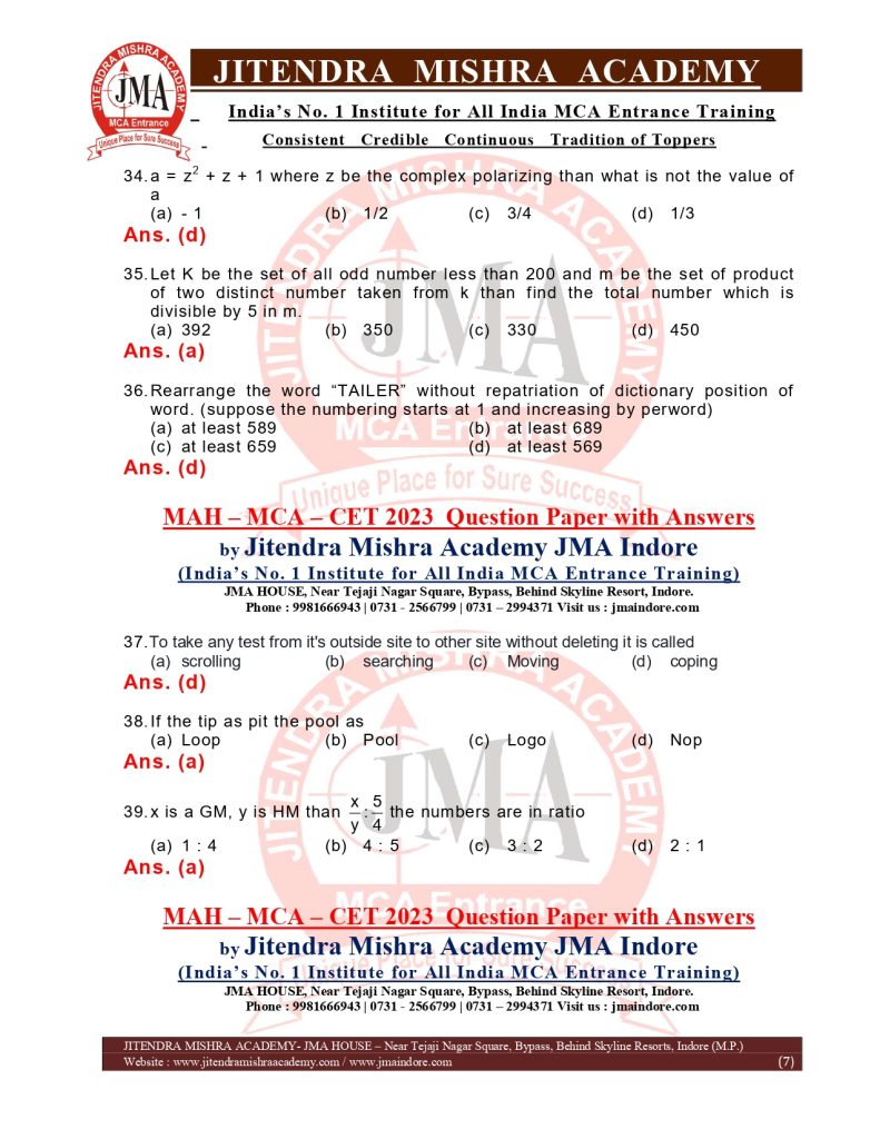 MAH-MCA-CET-2023 Question Paper & Answers | Jitendra Mishra Academy ...