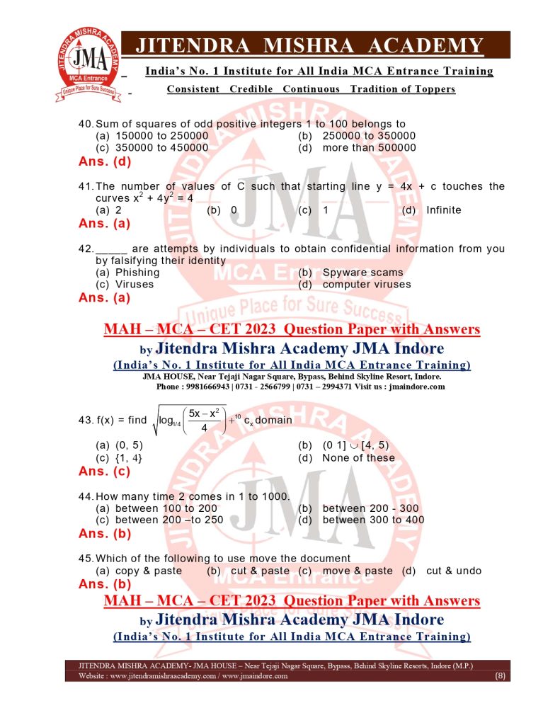 MAH-MCA-CET-2023 Question Paper & Answers | Jitendra Mishra Academy ...
