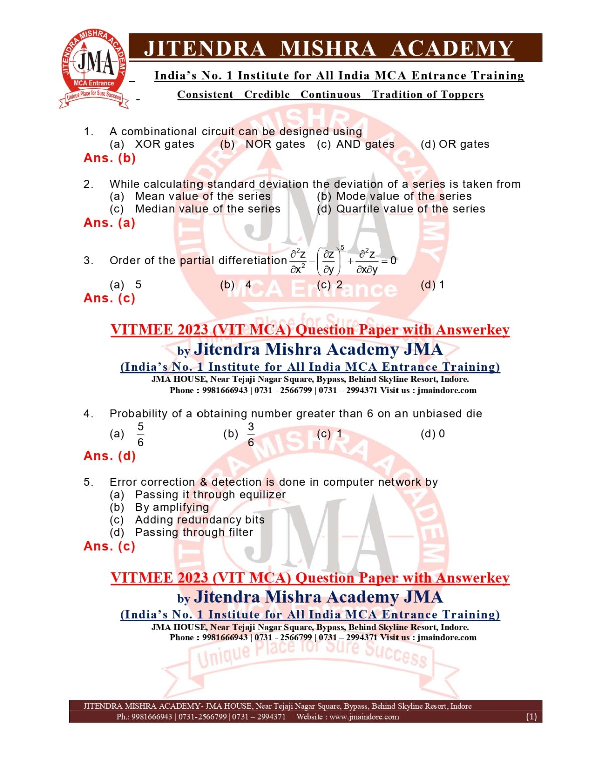 VITMEE 2023 (VIT MCA) | Jitendra Mishra Academy | Indore MP