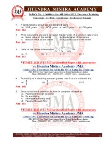 VITMEE 2023 (VIT MCA) | Jitendra Mishra Academy | Indore MP