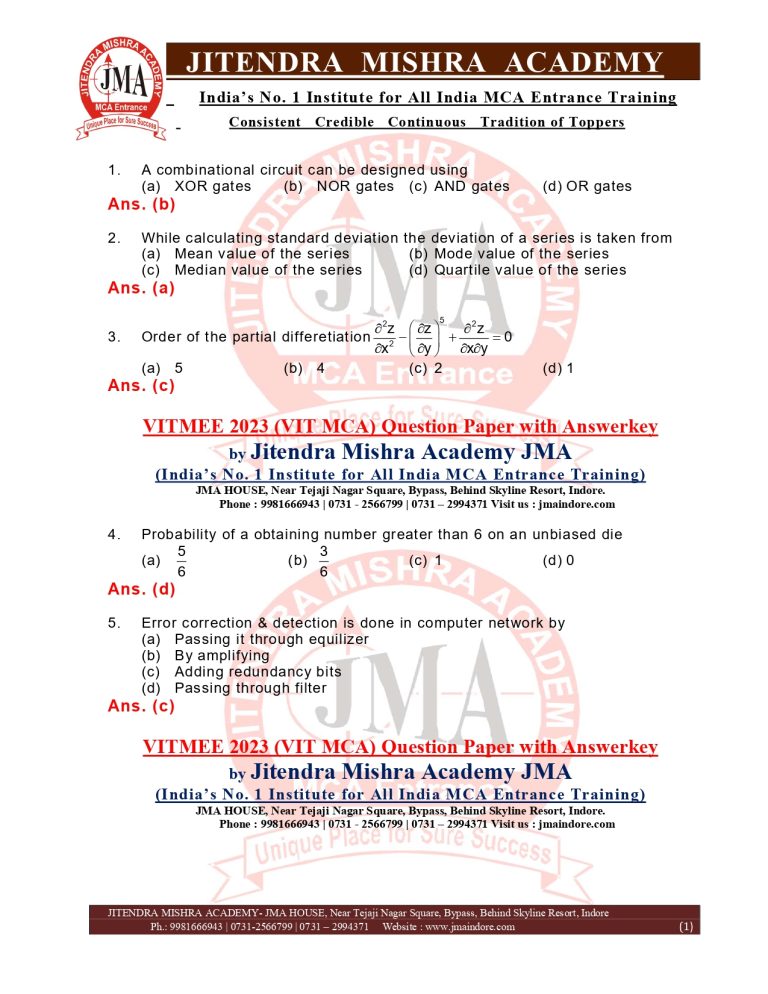 VITMEE 2023 (VIT MCA) | Jitendra Mishra Academy | Indore MP