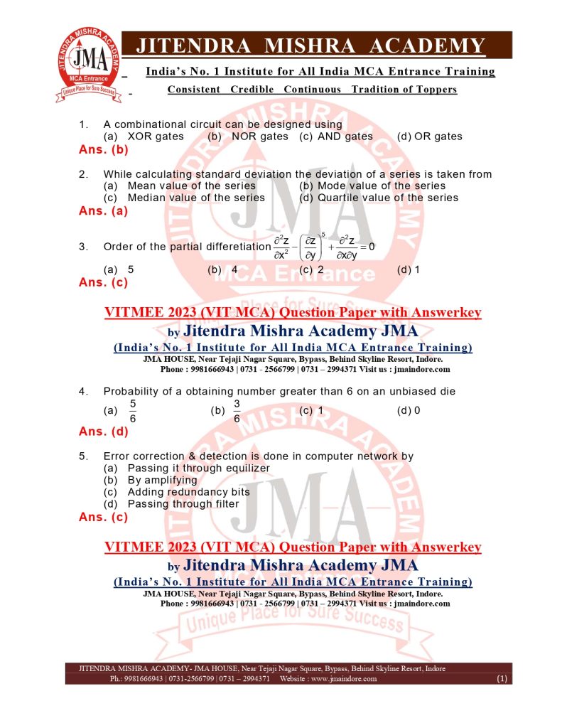 VITMEE 2023 (VIT MCA) | Jitendra Mishra Academy | Indore MP