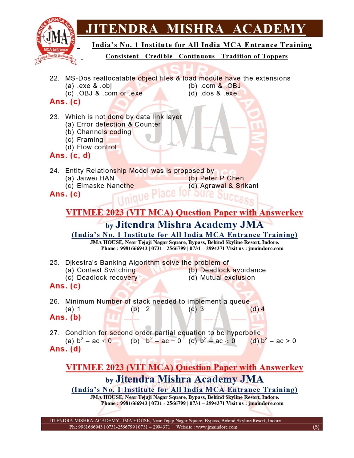 VITMEE 2023 (VIT MCA) | Jitendra Mishra Academy | Indore MP