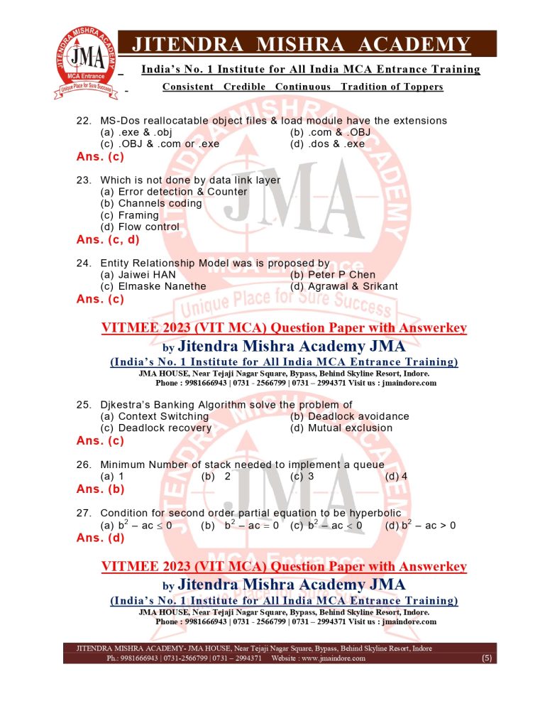 VITMEE 2023 (VIT MCA) | Jitendra Mishra Academy | Indore MP