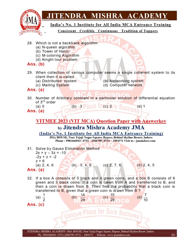 VITMEE 2023 (VIT MCA) | Jitendra Mishra Academy | Indore MP