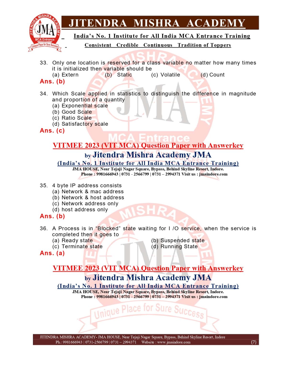 VITMEE 2023 (VIT MCA) | Jitendra Mishra Academy | Indore MP