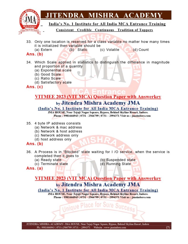 VITMEE 2023 (VIT MCA) | Jitendra Mishra Academy | Indore MP