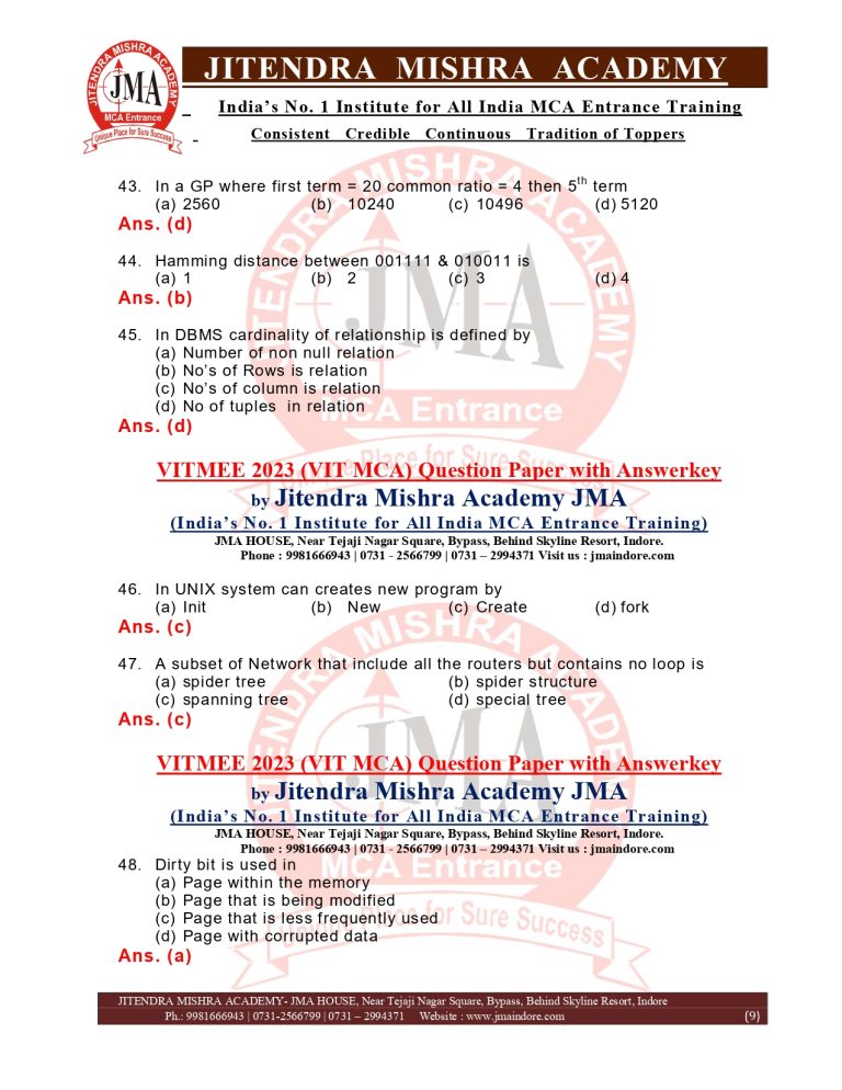 VITMEE 2023 (VIT MCA) | Jitendra Mishra Academy | Indore MP