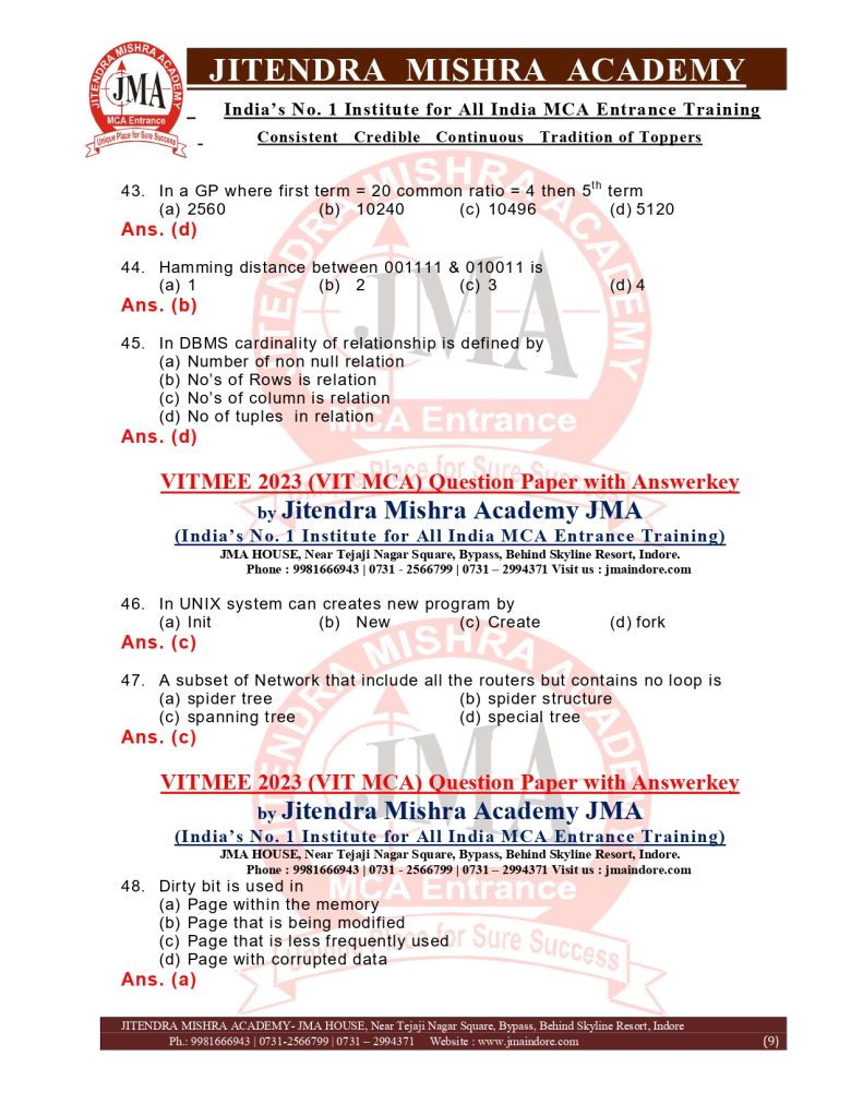 VITMEE 2023 (VIT MCA) | Jitendra Mishra Academy | Indore MP