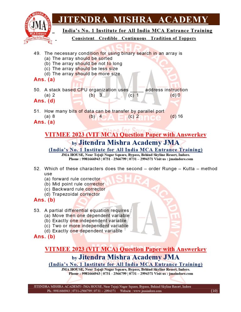 VITMEE 2023 (VIT MCA) | Jitendra Mishra Academy | Indore MP