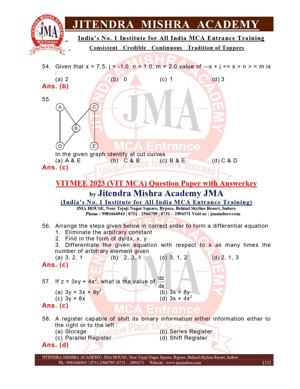 VITMEE 2023 (VIT MCA) | Jitendra Mishra Academy | Indore MP