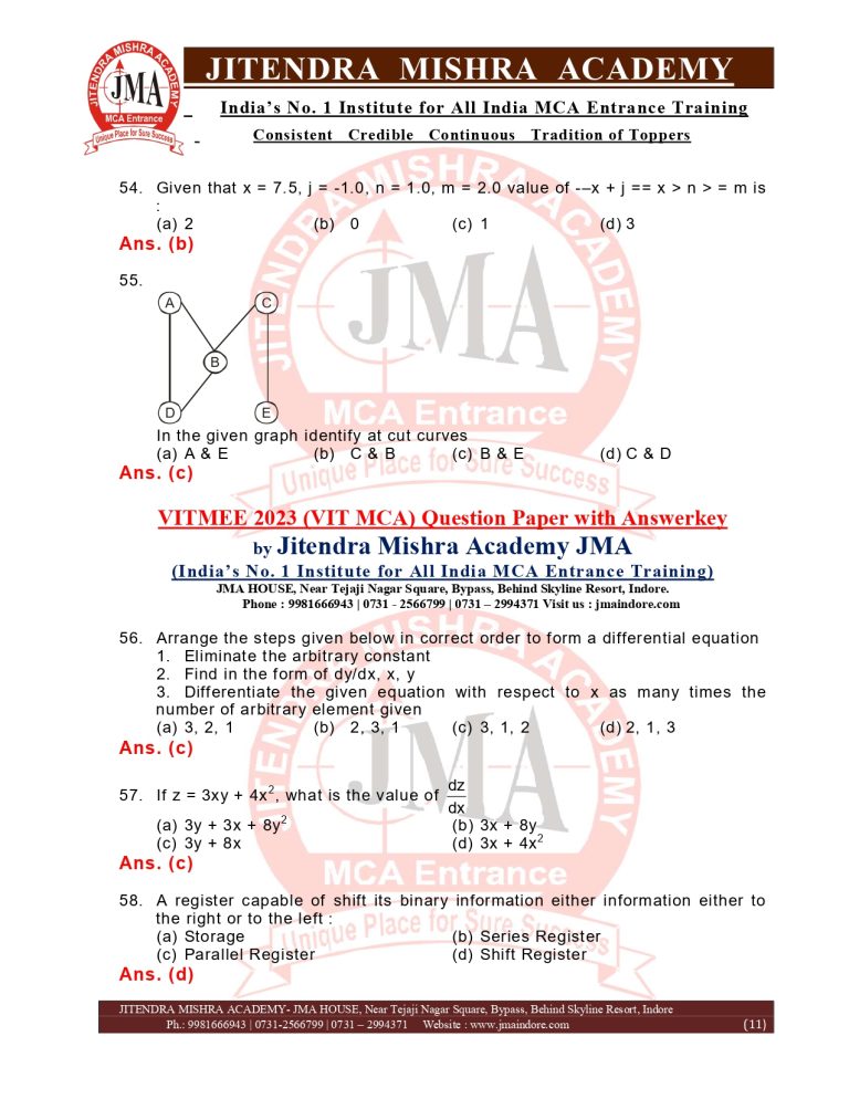 VITMEE 2023 (VIT MCA) | Jitendra Mishra Academy | Indore MP
