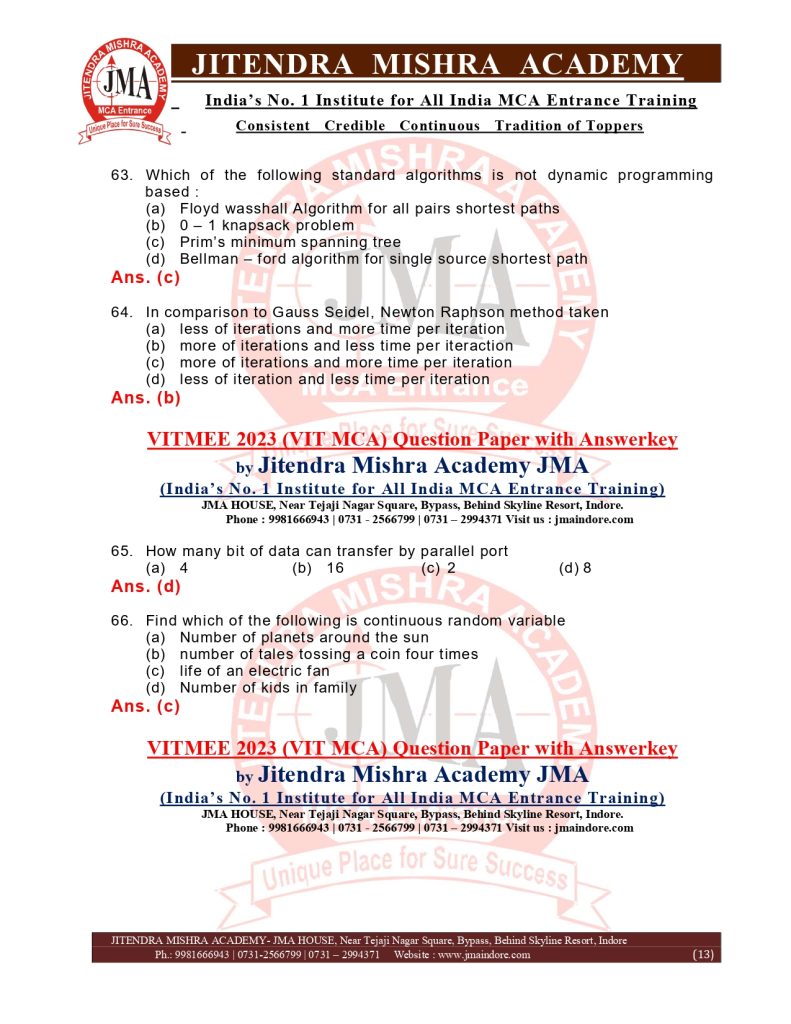 VITMEE 2023 (VIT MCA) | Jitendra Mishra Academy | Indore MP
