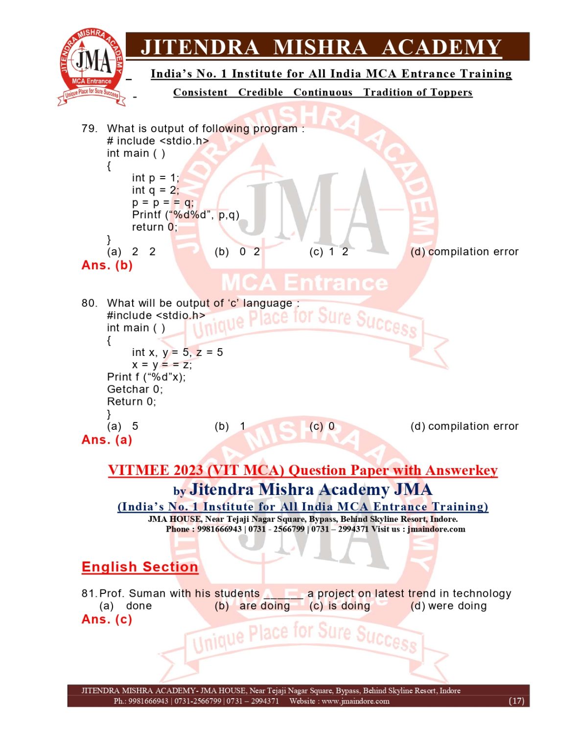 VITMEE 2023 (VIT MCA) | Jitendra Mishra Academy | Indore MP