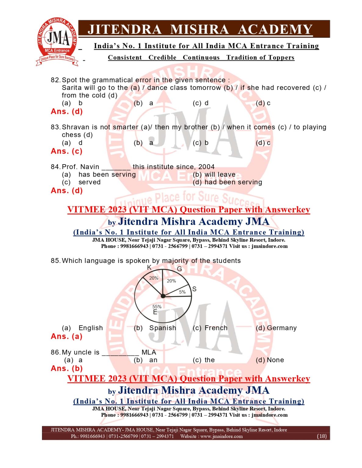 VITMEE 2023 (VIT MCA) | Jitendra Mishra Academy | Indore MP