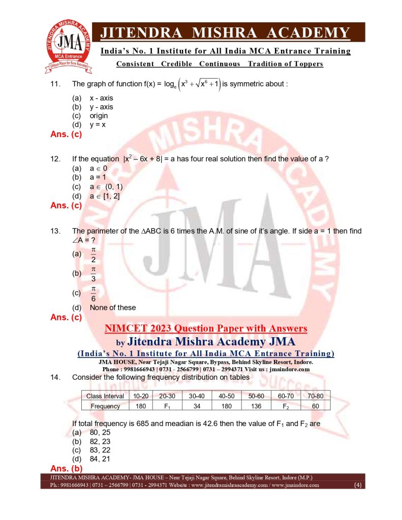 NIMCET 2023 Question Paper & Answers | Jitendra Mishra Academy | Indore MP