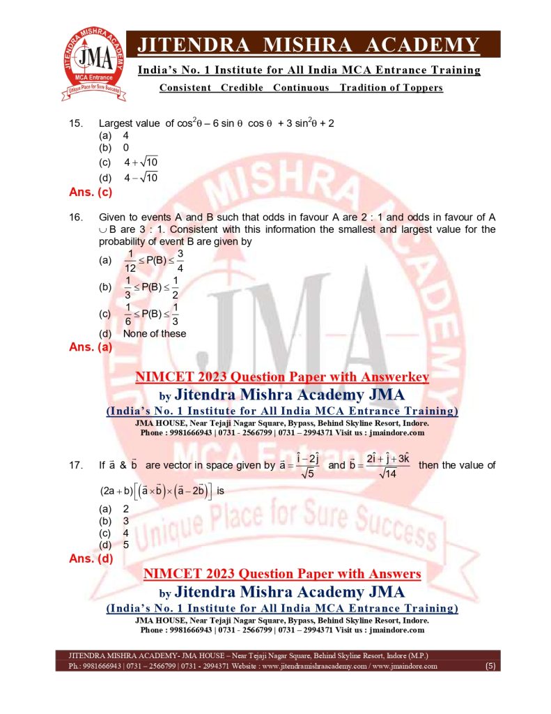 NIMCET 2023 Question Paper & Answers | Jitendra Mishra Academy | Indore MP
