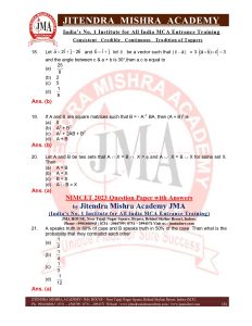NIMCET 2023 Question Paper & Answers | Jitendra Mishra Academy | Indore MP