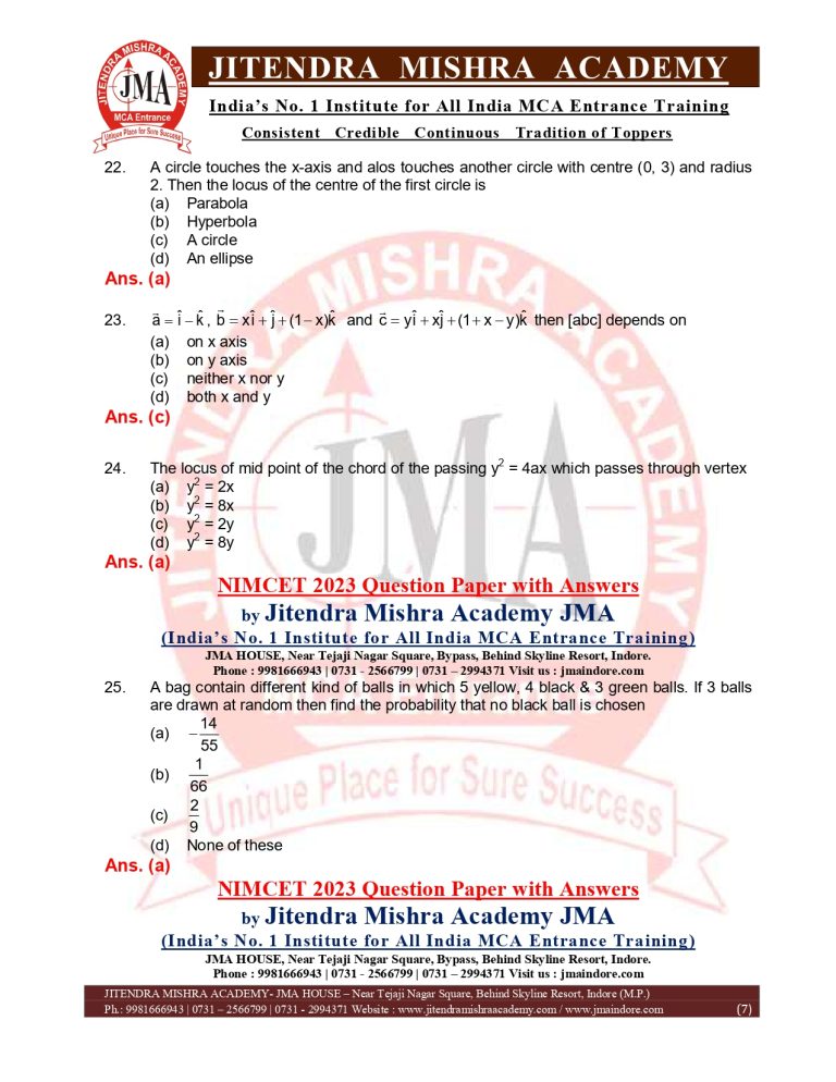 NIMCET 2023 Question Paper & Answers | Jitendra Mishra Academy | Indore MP