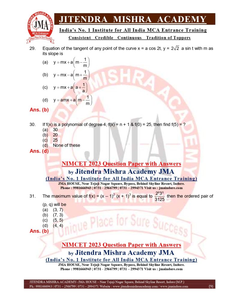 NIMCET 2023 Question Paper & Answers | Jitendra Mishra Academy | Indore MP