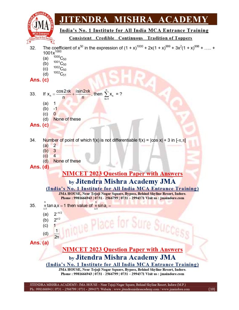 NIMCET 2023 Question Paper & Answers | Jitendra Mishra Academy | Indore MP