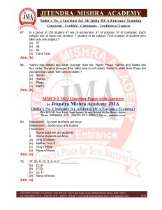 NIMCET 2023 Question Paper & Answers | Jitendra Mishra Academy | Indore MP