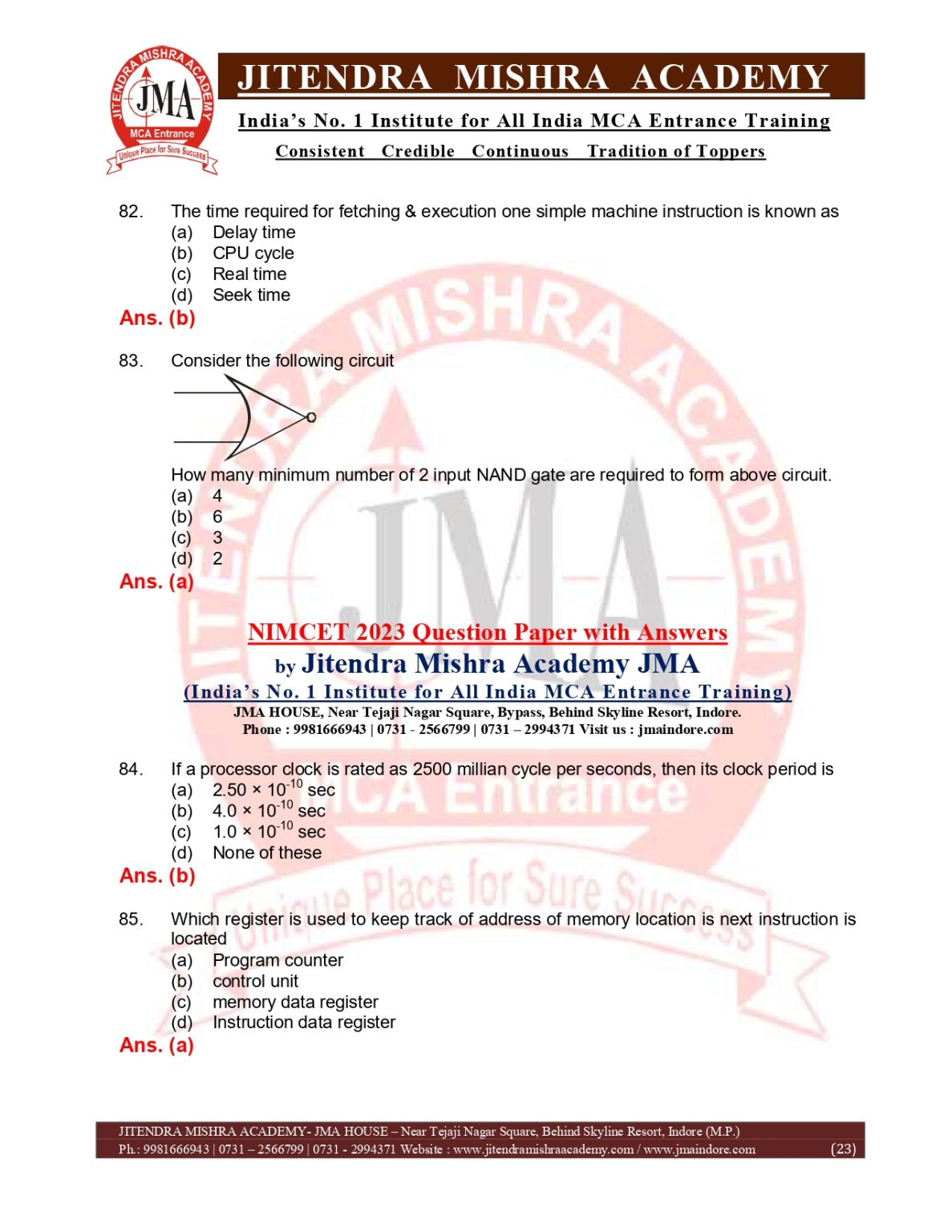 NIMCET 2023 Question Paper & Answers | Jitendra Mishra Academy | Indore MP