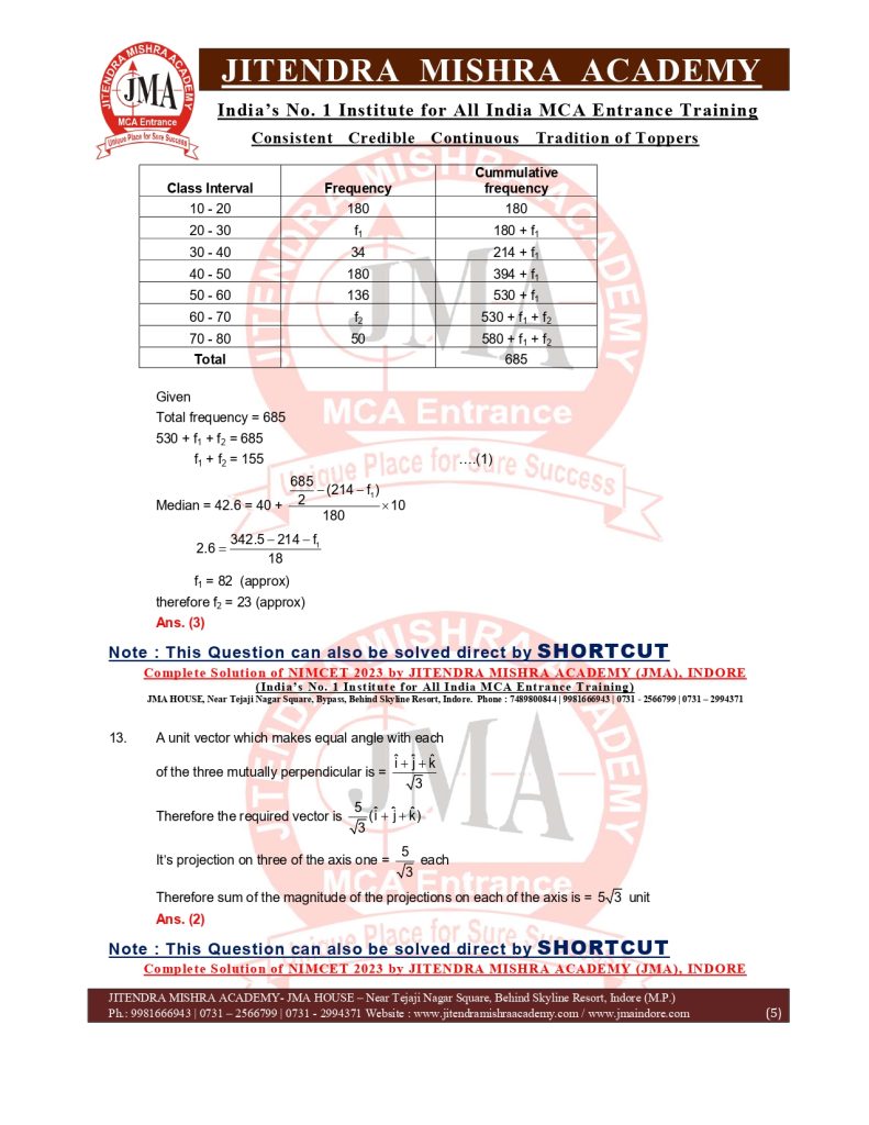 NIMCET 2023 Solution | Jitendra Mishra Academy | Indore MP