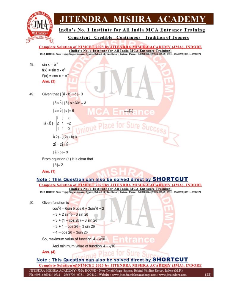 NIMCET 2023 Solution | Jitendra Mishra Academy | Indore MP